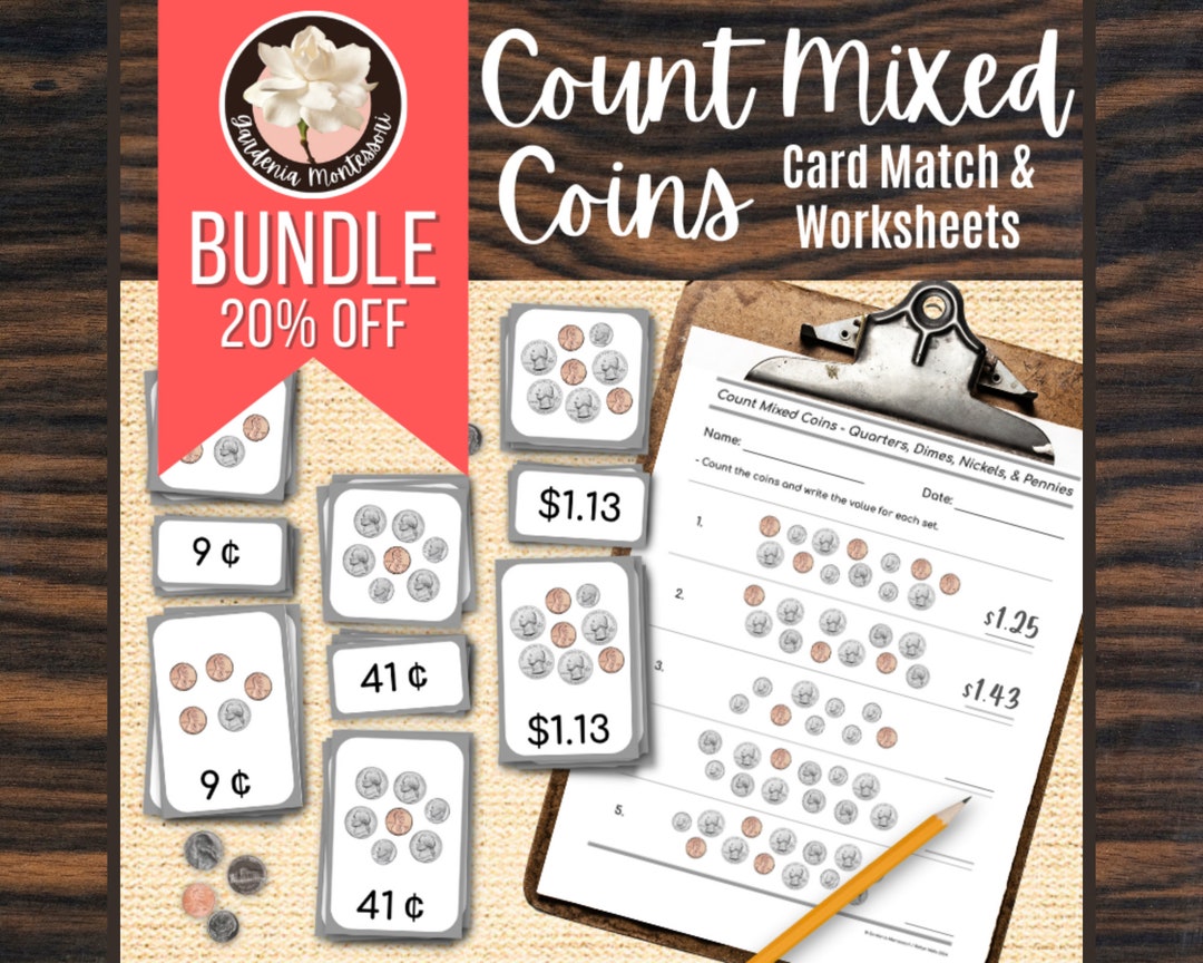 Montessori Counting Coins Learning Cards: Money Math Worksheets for ...