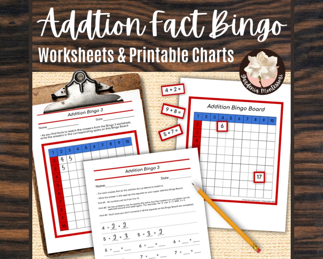 Montessori Addition Facts Math Worksheets Math Charts - Bingo ...