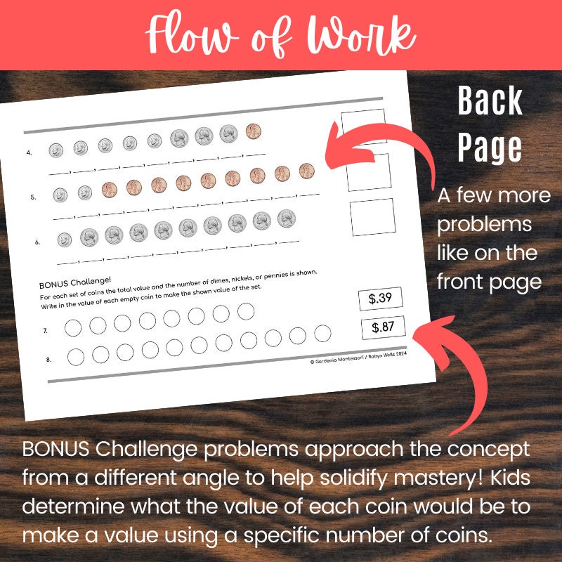 Montessori Money Math Worksheets: Coin Counting & Currency Learning for ...