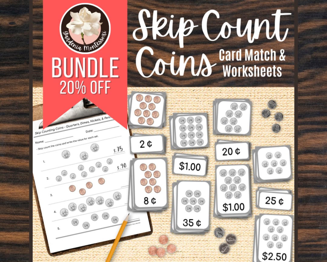 Skip Count Coins Cards and Math Worksheets BUNDLE Montessori Math ...
