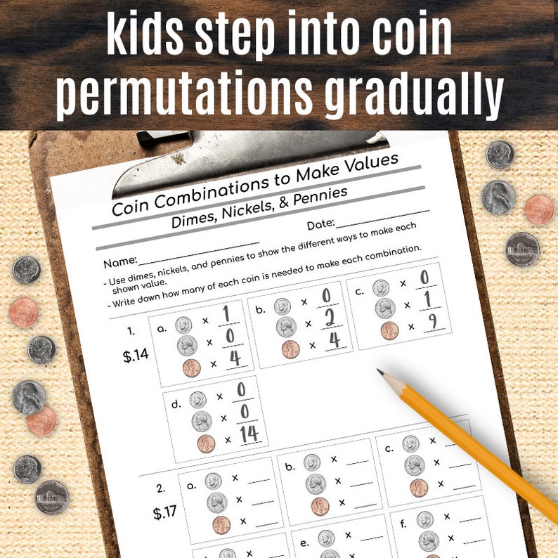 Montessori Elementary Coin Combos Learning Money Math Worksheets ...