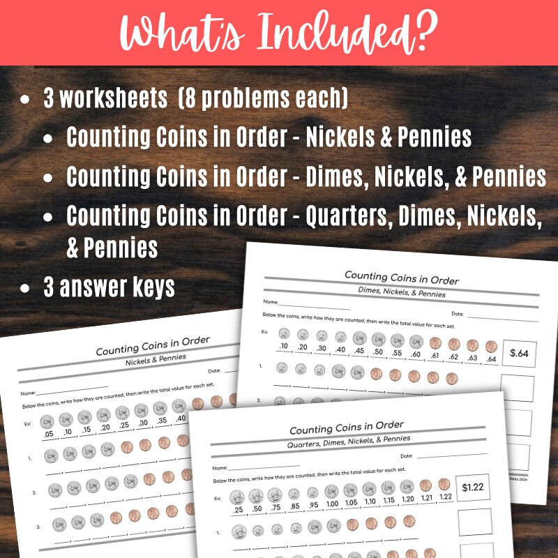 Counting Coins in Order Learning Money Kids Worksheets Montessori Money ...