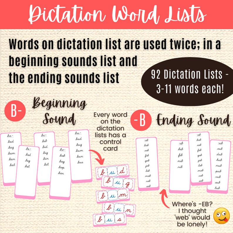 Montessori Cursive CVC Words Pink Series Cards: Elementary Moveable ...