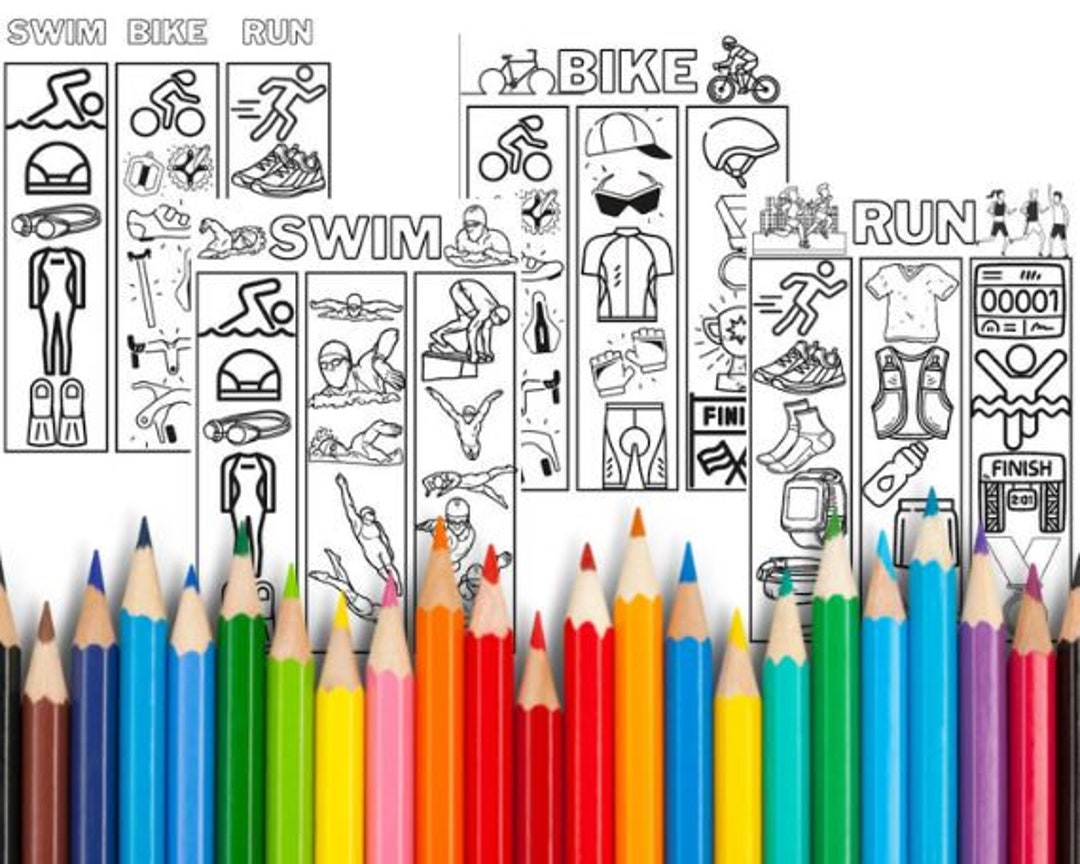Printable DIY Triathlon Swim Bike Run Coloring Cards/ Pages / Book (4 ...