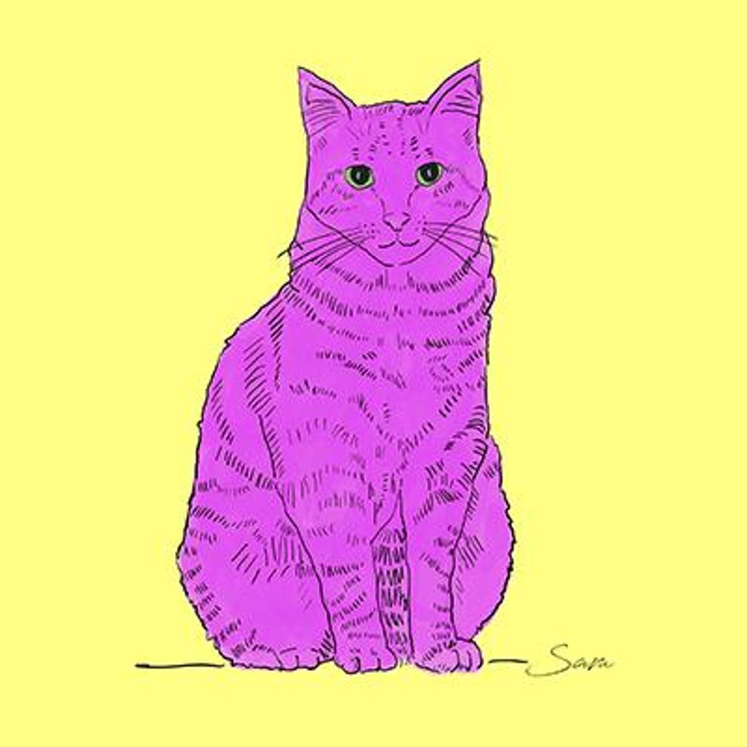 Purple Cat Drawing Digital Download Printable - Etsy