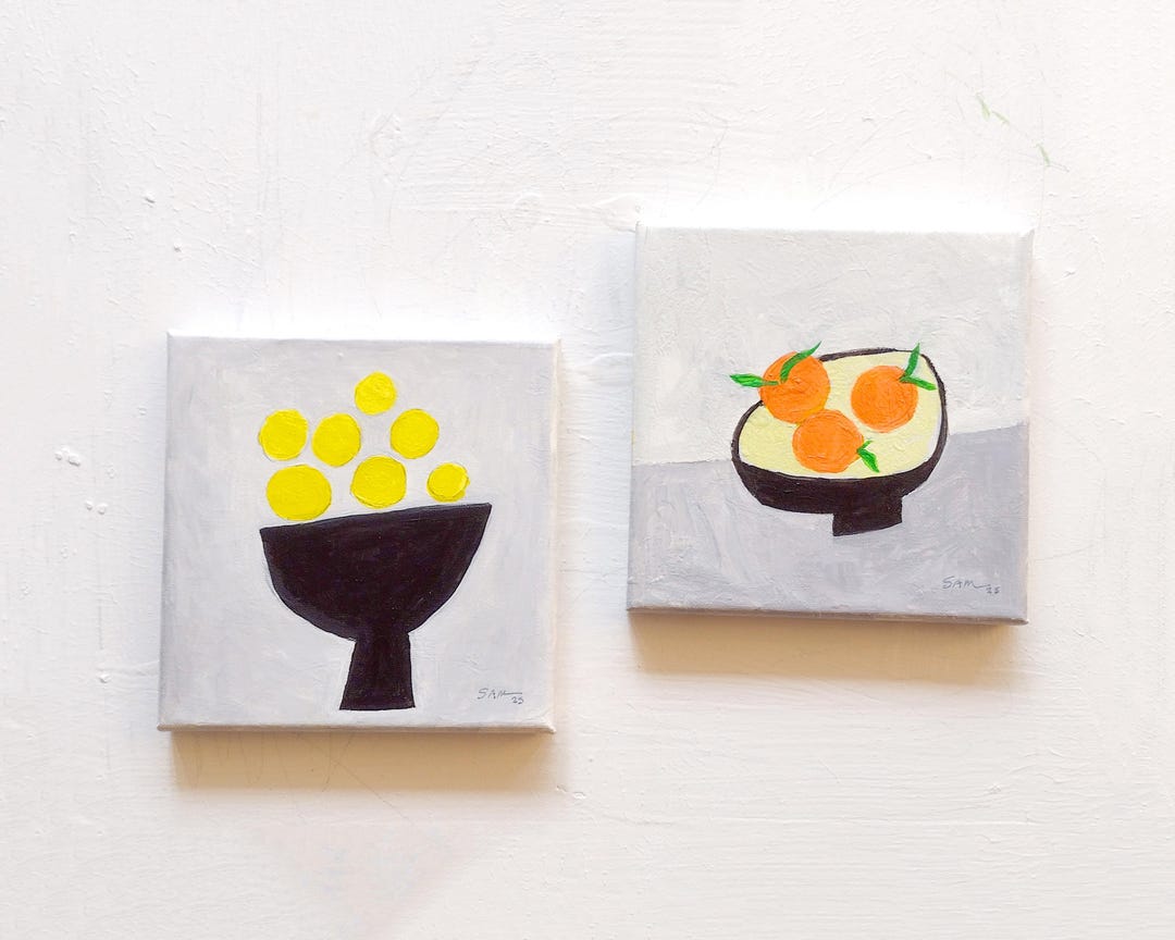 Set of Two Little Paintings Pop Art Fruit Still Life Paintings Original ...