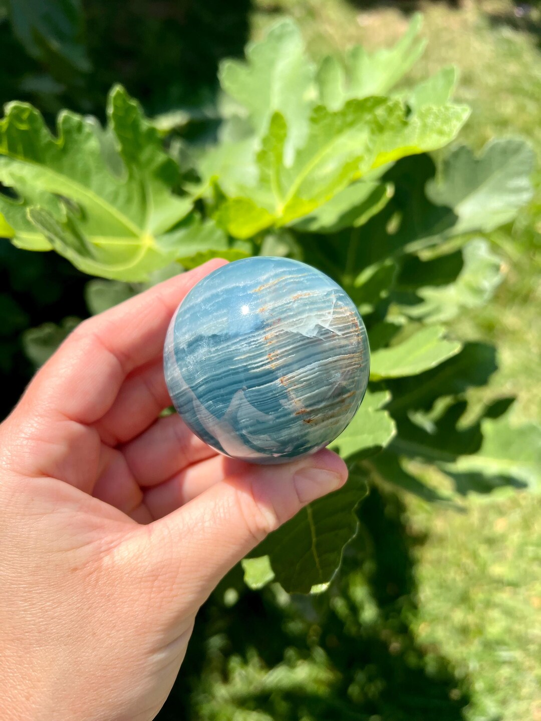 Aquatine Lemurian Calcite Sphere | Blue Onyx Sphere - Etsy
