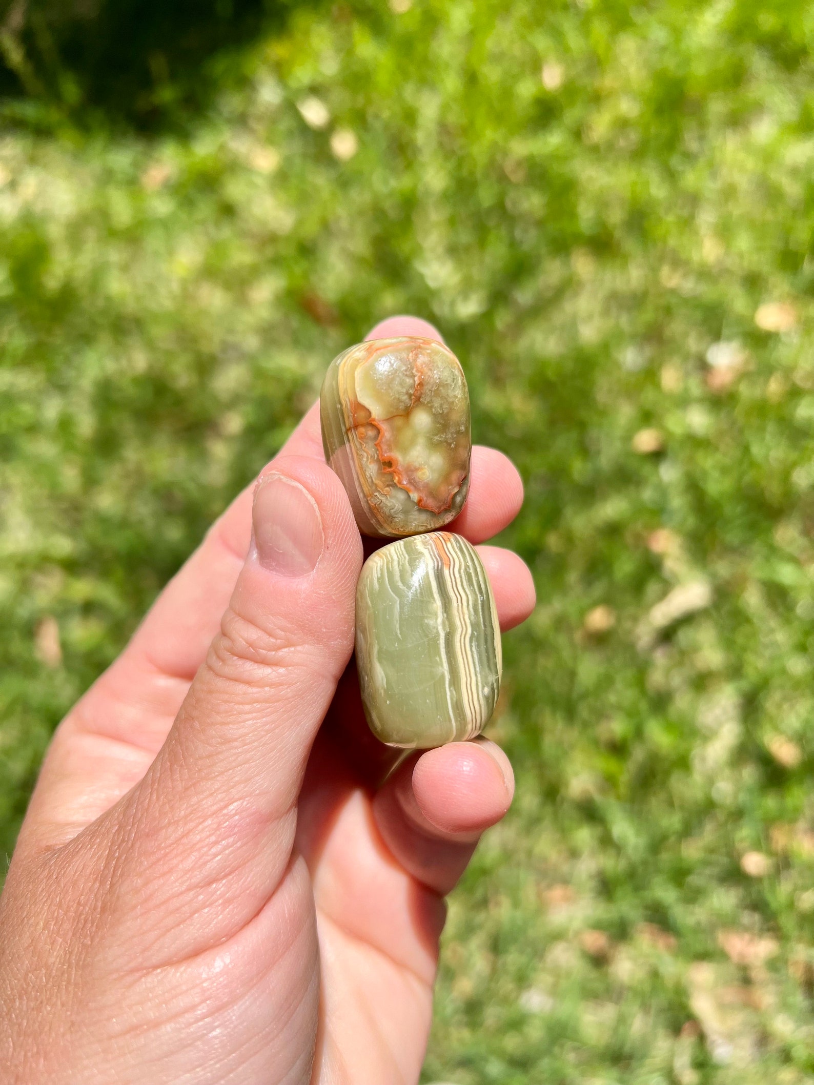 Green Onyx Tumbled Stones | Banded Green Onyx Pocket Stones - Etsy