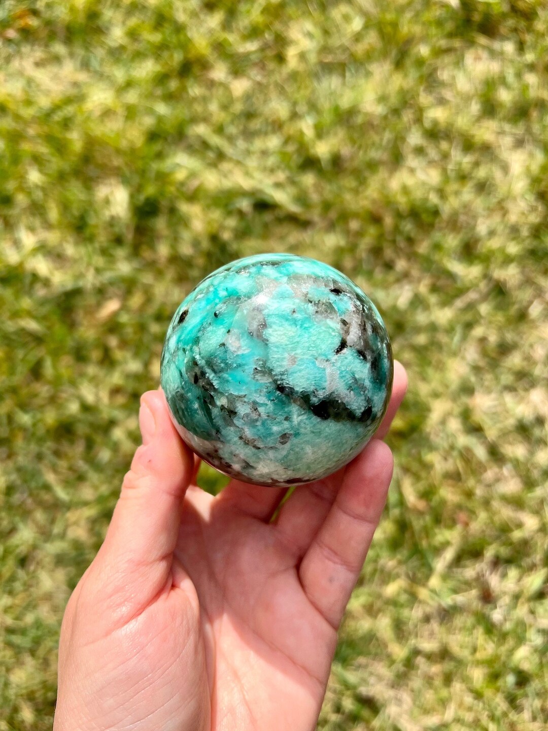 Amazonite X Smokey Quartz Sphere With Black Tourmaline Polished Smokey ...