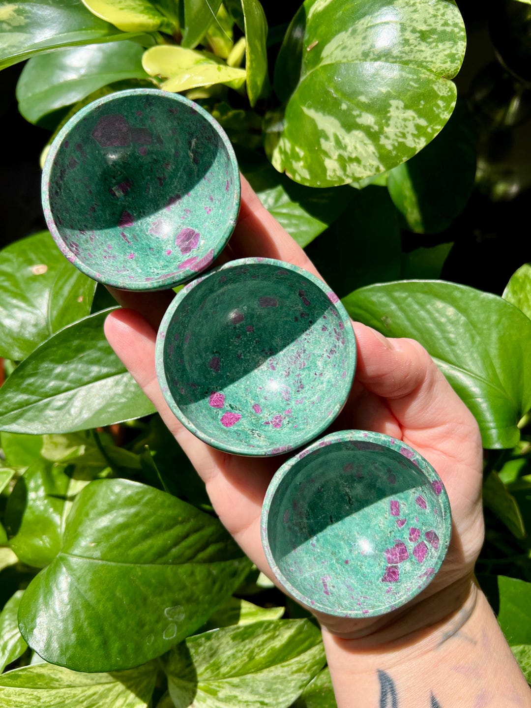 Ruby in Fuchsite Crystal Bowl Carvings | UV Reactive Ruby Fuchsite ...