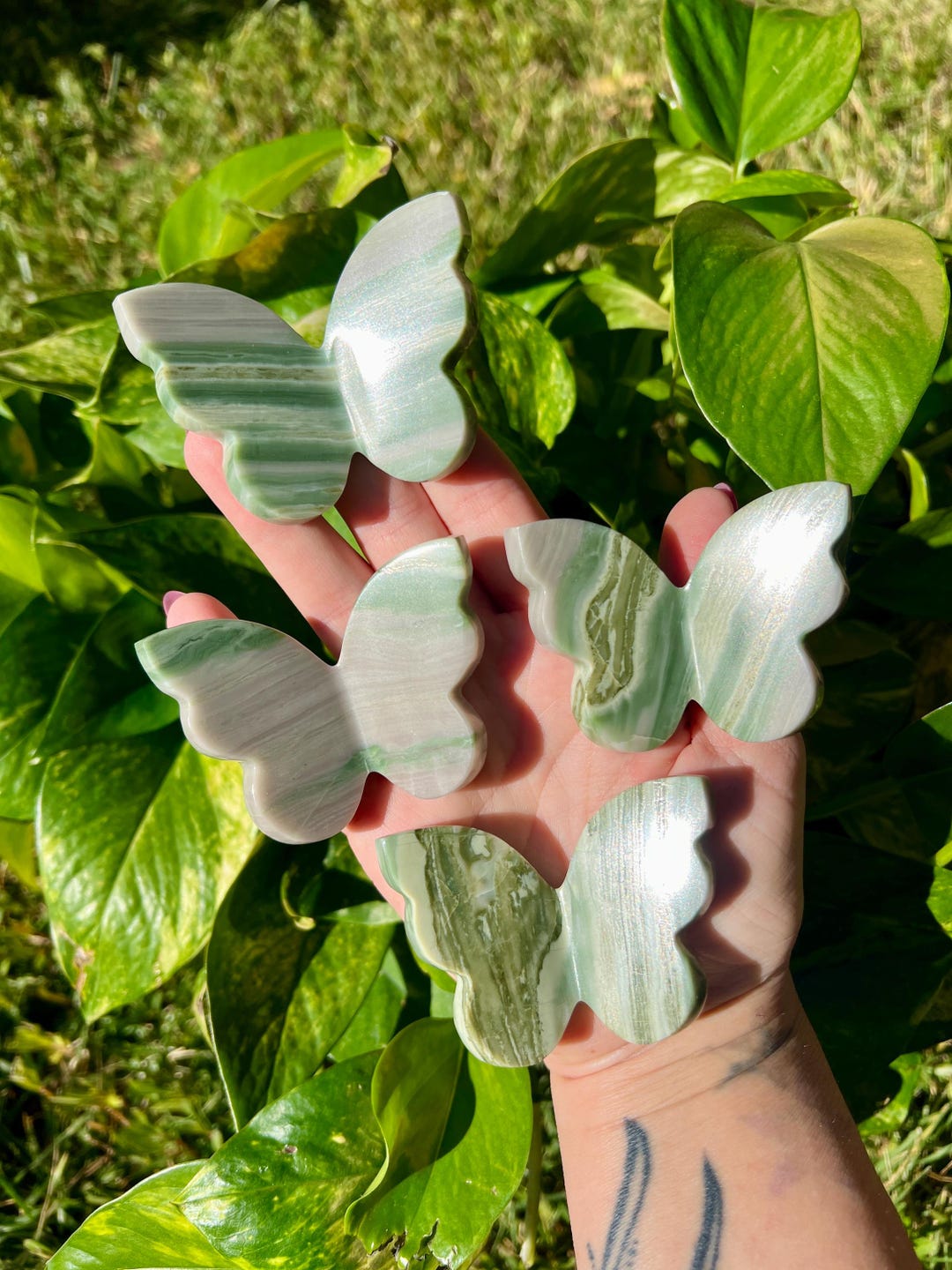 Banded Green Serpentine 3D Butterflies | Infinite Stone Crystal ...