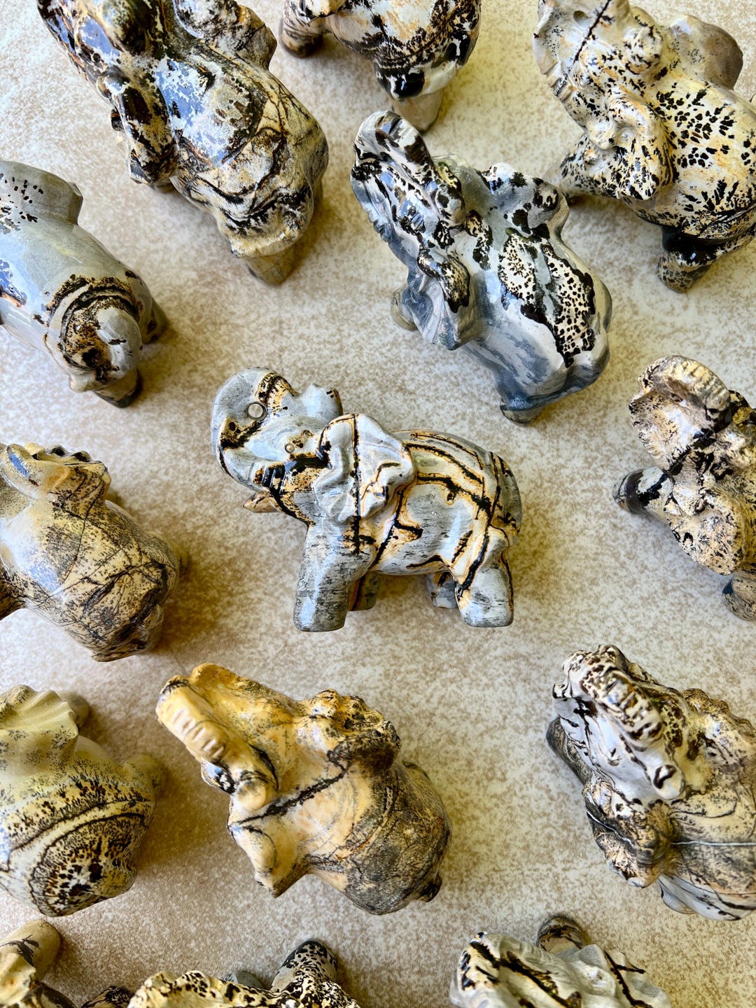 Picture Jasper Elephants | Crystal Elephant Carving | Dendritic Jasper ...
