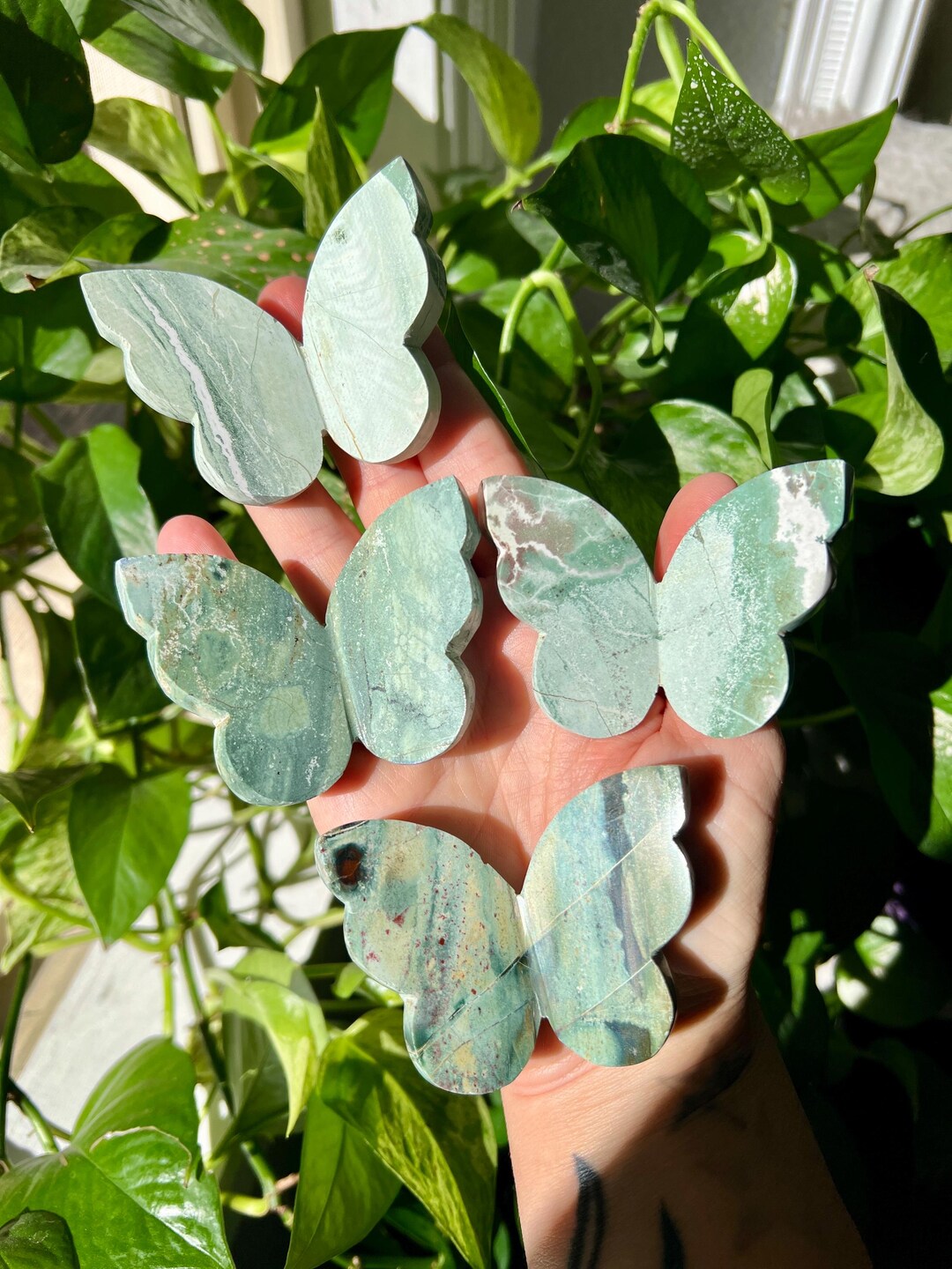 Green Sardonyx 3D Butterflies | Crystal Butterfly Carving | Self ...