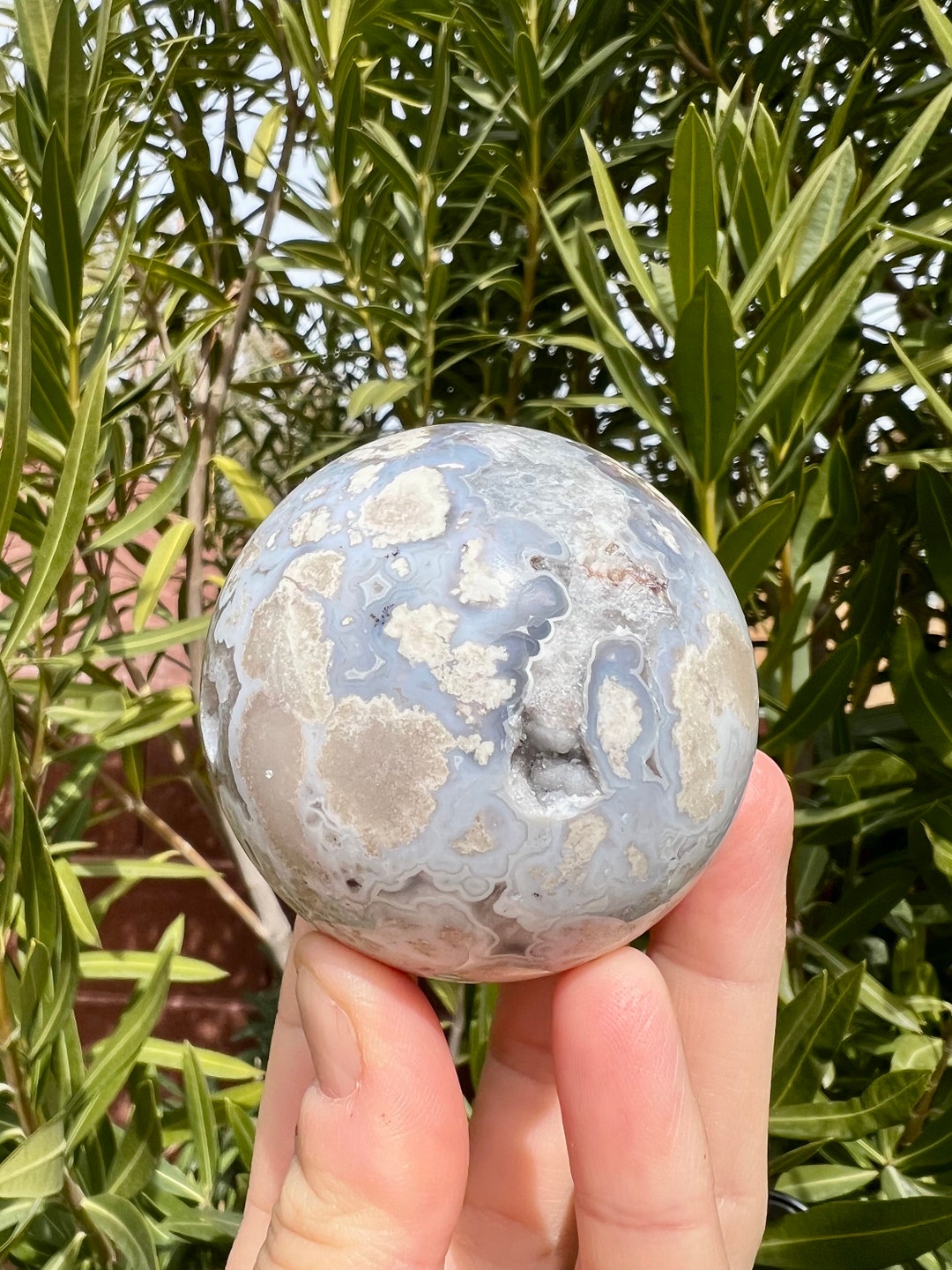 Stunning Blue Flower Agate Sphere With Druzy - Argentinian Agate ...