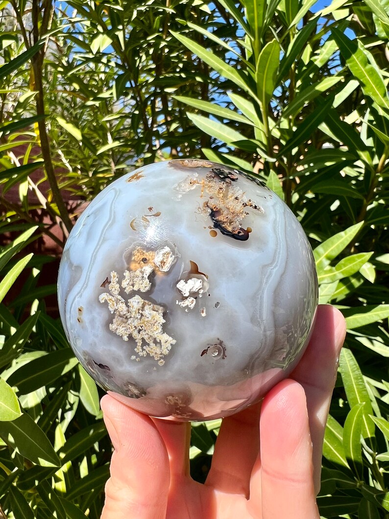 XL 3.5 Inch Druzy Agate Sphere - Large Shimmering Druzy Cave - Polished ...