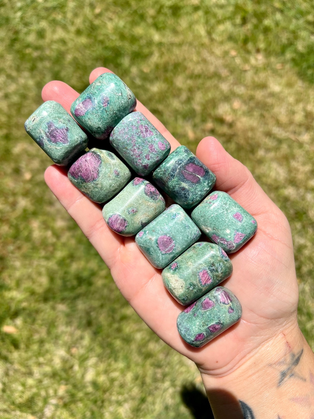 Ruby in Fuchsite Tumbled Stones | UV Reactive Ruby Fuchsite Pocket Stones - Etsy