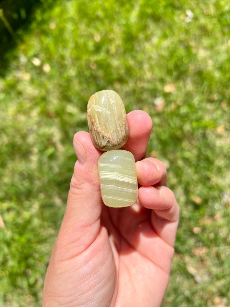Green Onyx Tumbled Stones | Banded Green Onyx Pocket Stones - Etsy