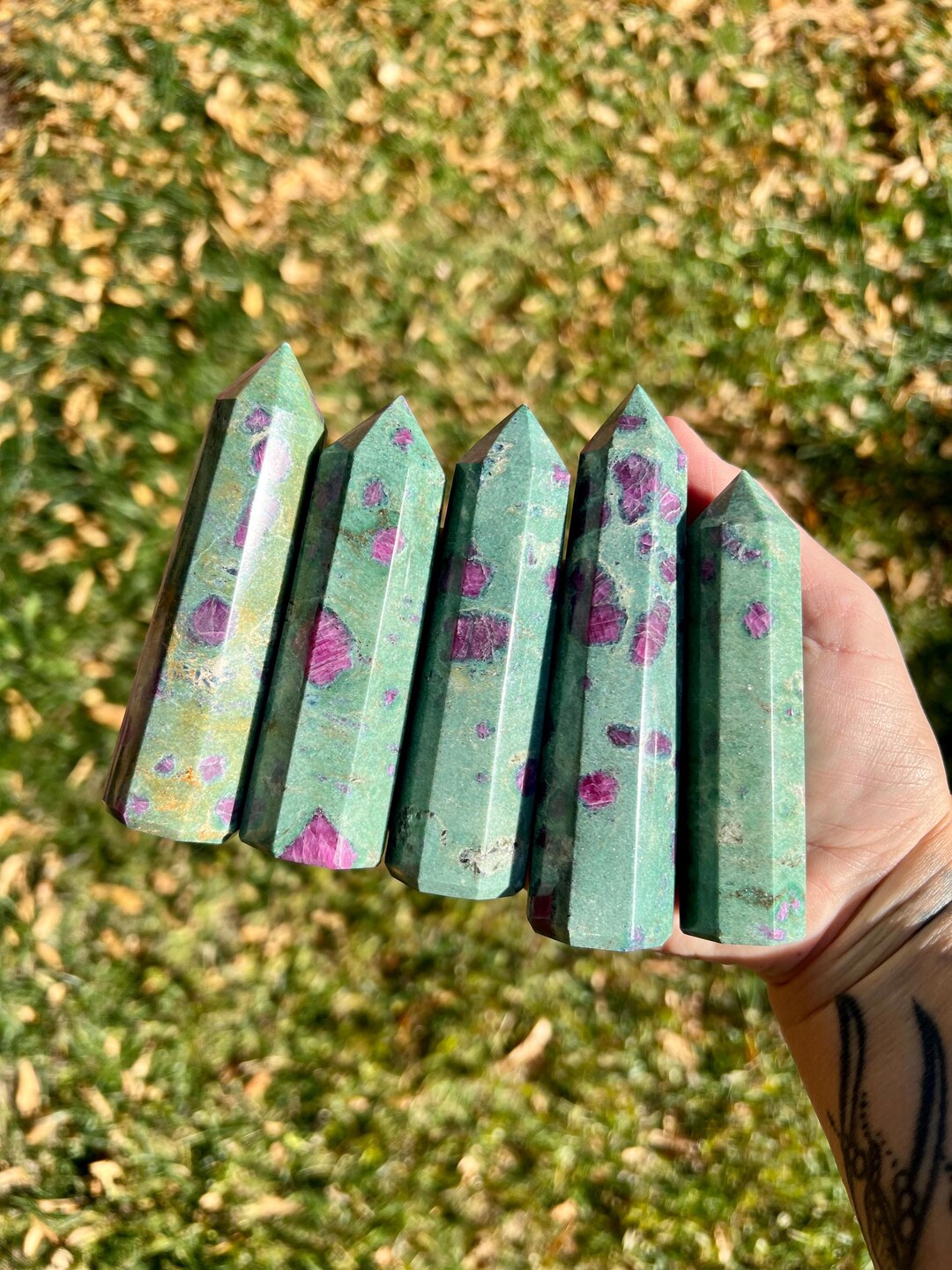 Ruby in Fuchsite Points | UV Reactive Ruby Fuchsite - Etsy