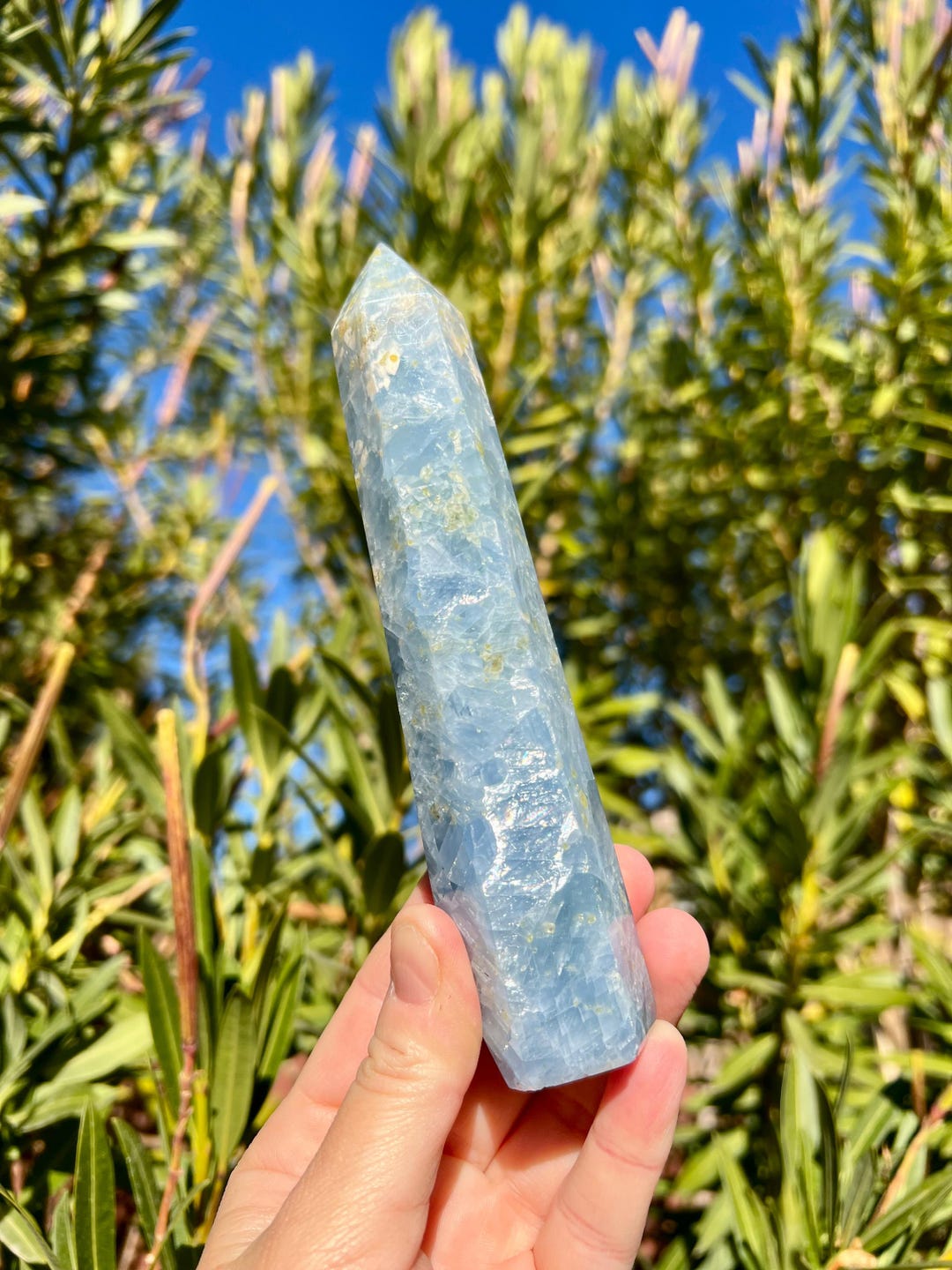 Blue Celestite Tower With Green Peridot - Etsy