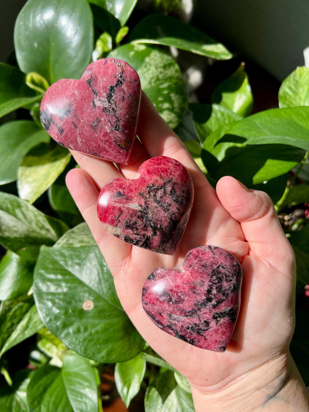 Pink Rhodonite Puffy Hearts | Pink Rhodonite Crystal Heart Carving (you ...