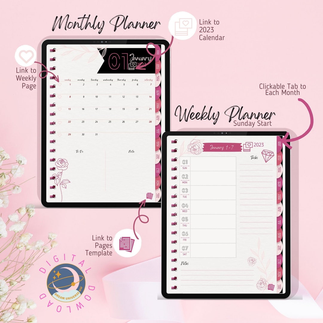 2023 Digital Journal Pages Monthly and Weekly Planner - Etsy