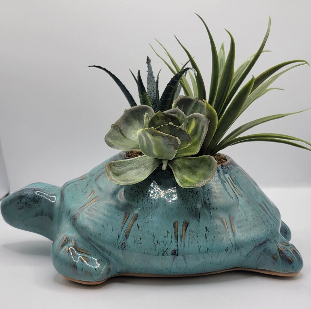 Blue Turtle Planter Figurine - Etsy