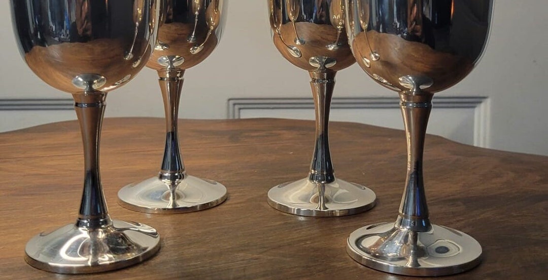 4 Vintage| Modern Silver Plated Goblets| Silver Wine Glasses - Etsy