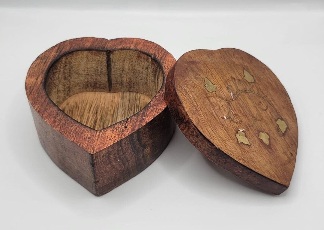 Heart Shaped| Handmade| Wooden Trinket Box Brass Inlay - Etsy