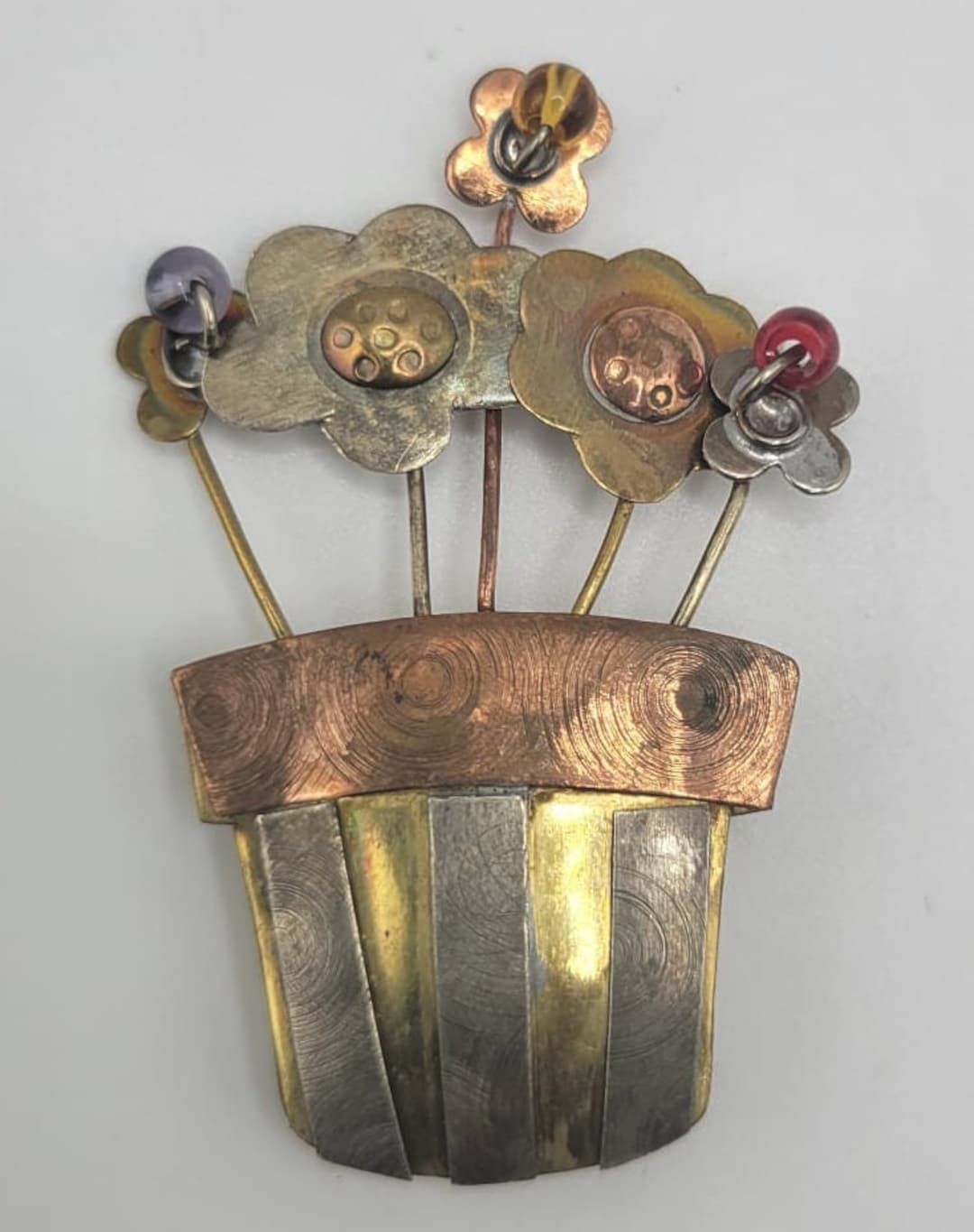 Vintage| Mixed Metal Flower Pot Brooch, Pin, Pendant| Jewelry. - Etsy