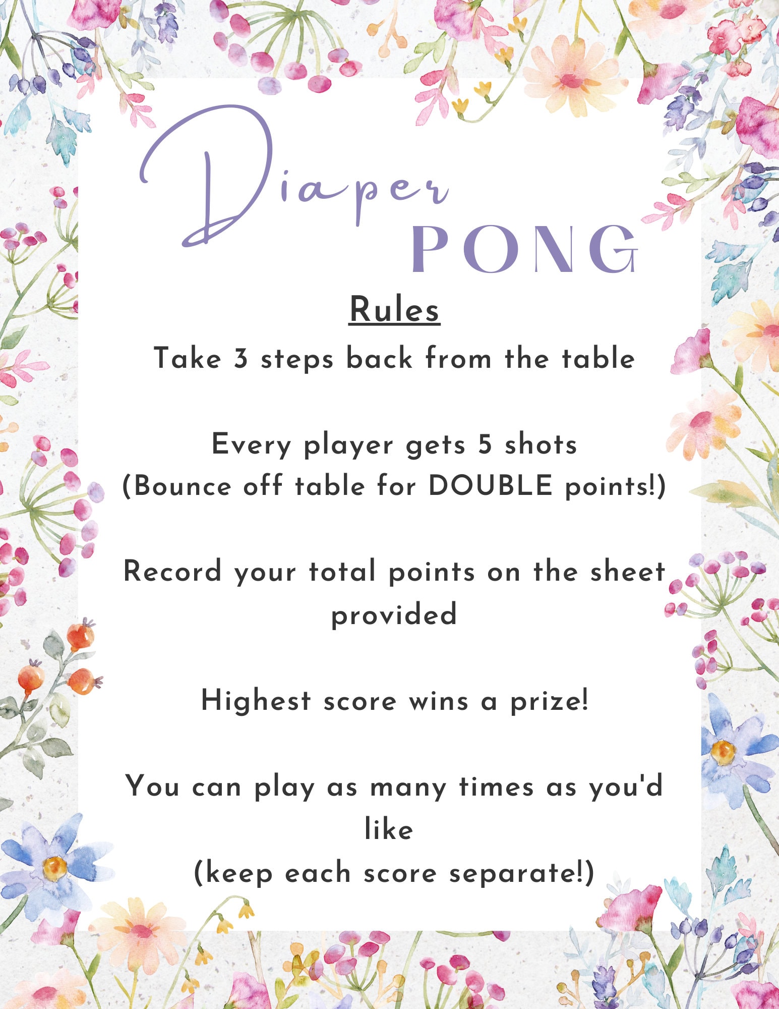 Diaper Pong Sign & Score Sheet Digital Print Baby Shower - Etsy UK