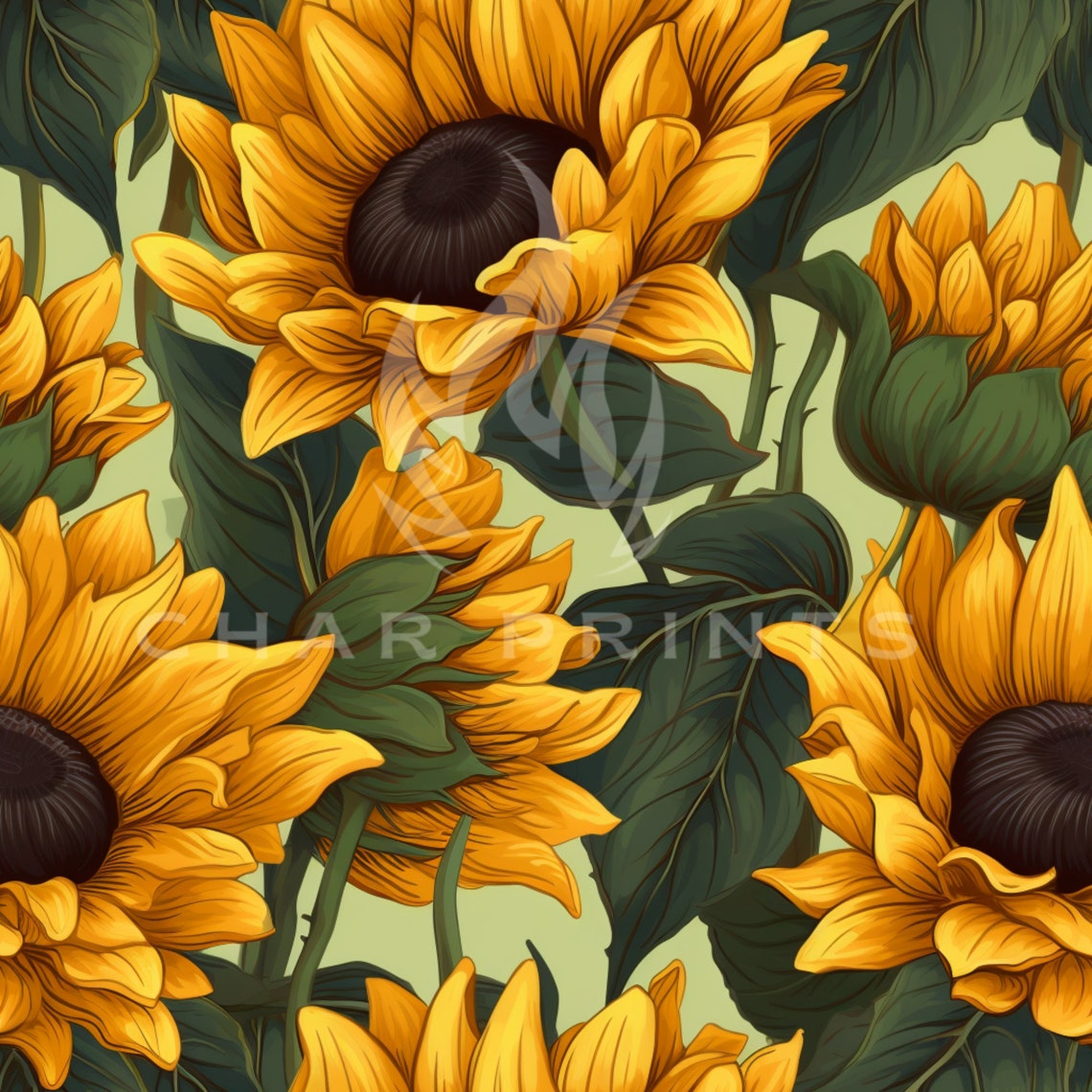 Hand Drawn Sunflower Repeating Pattern - Digital Download Design ...
