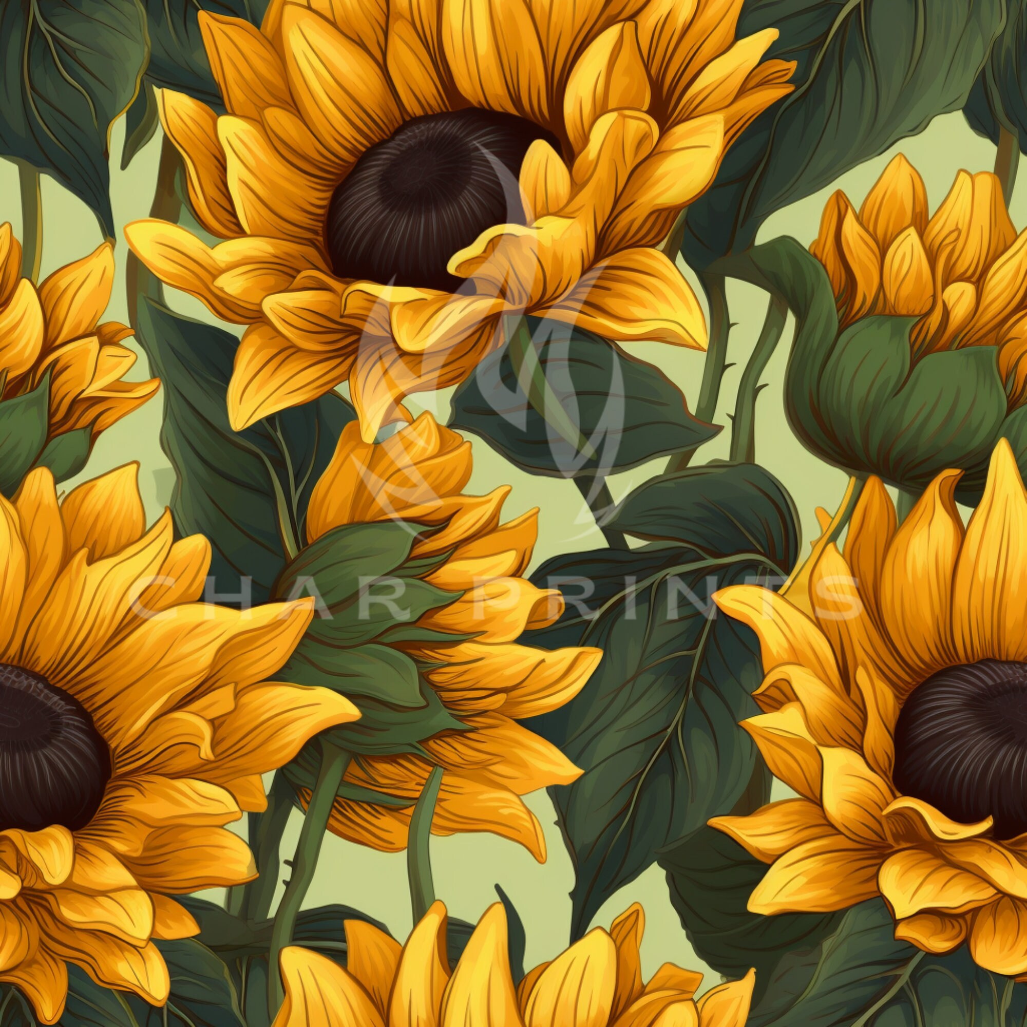 Hand Drawn Sunflower Repeating Pattern - Digital Download Design ...