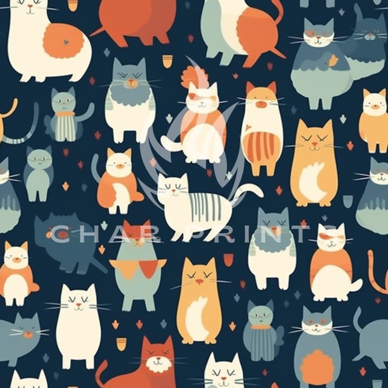 Cartoon Cats Repeating Pattern - Digital Download Design - Seamless ...