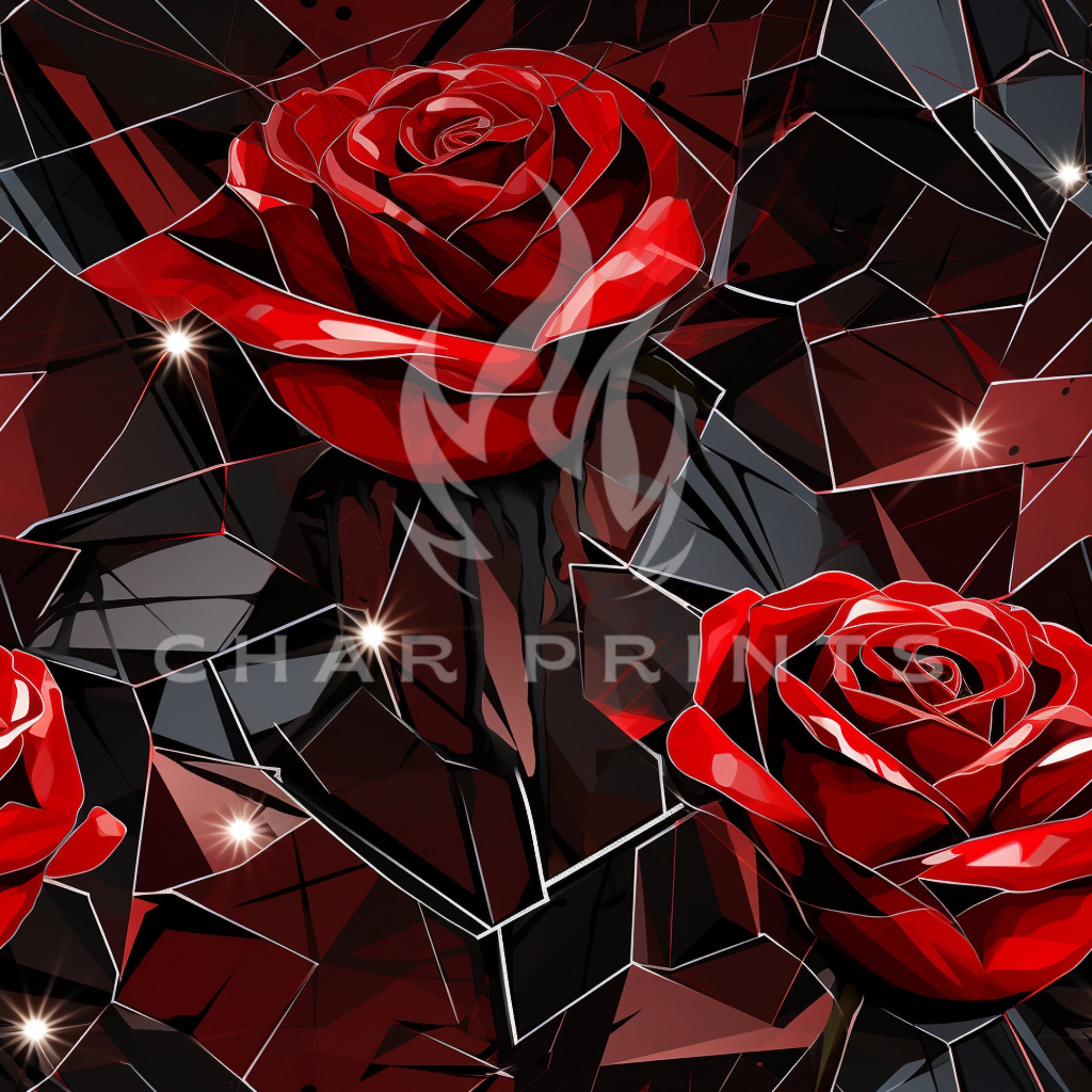 Shattered Glass Roses Repeating Pattern - Digital Download Design ...