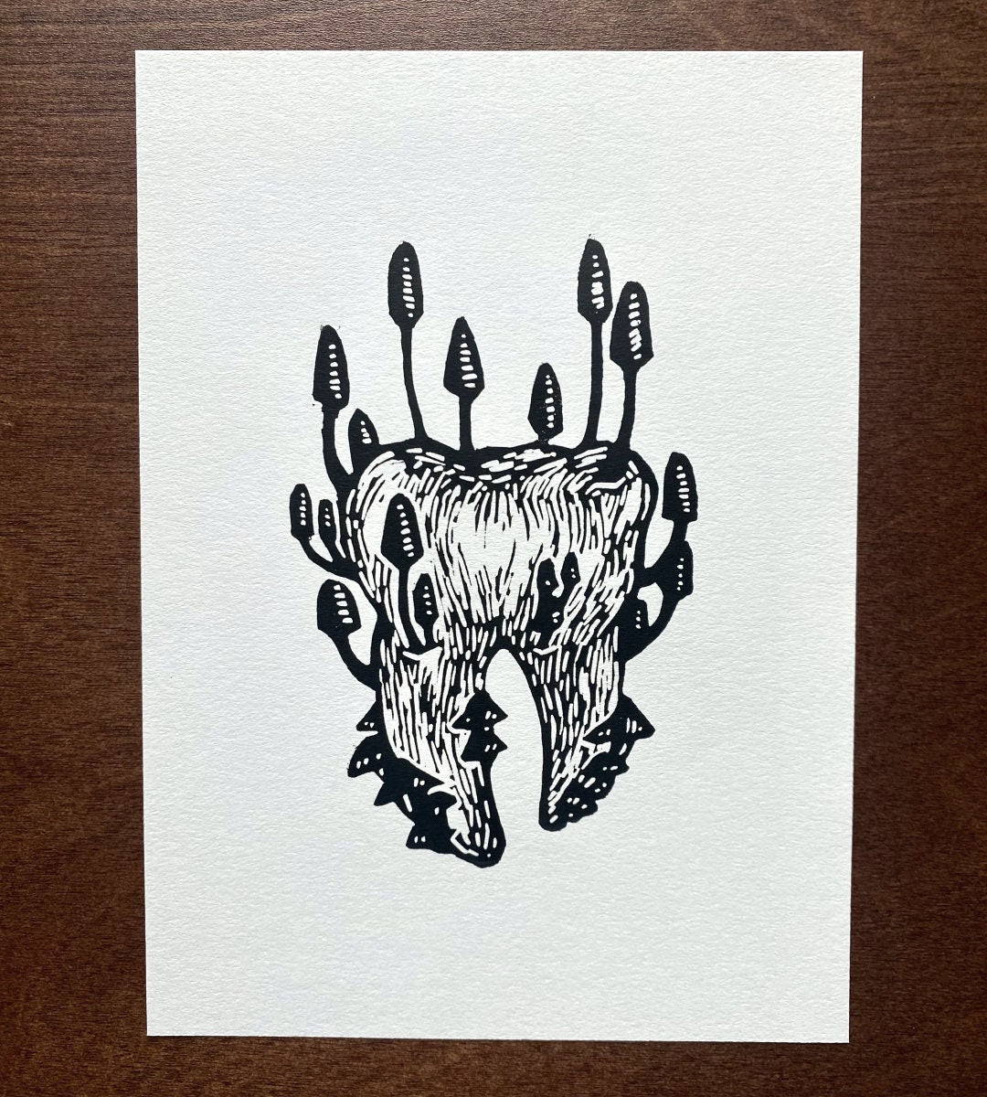 Mushroom Tooth Linocut Print - Etsy