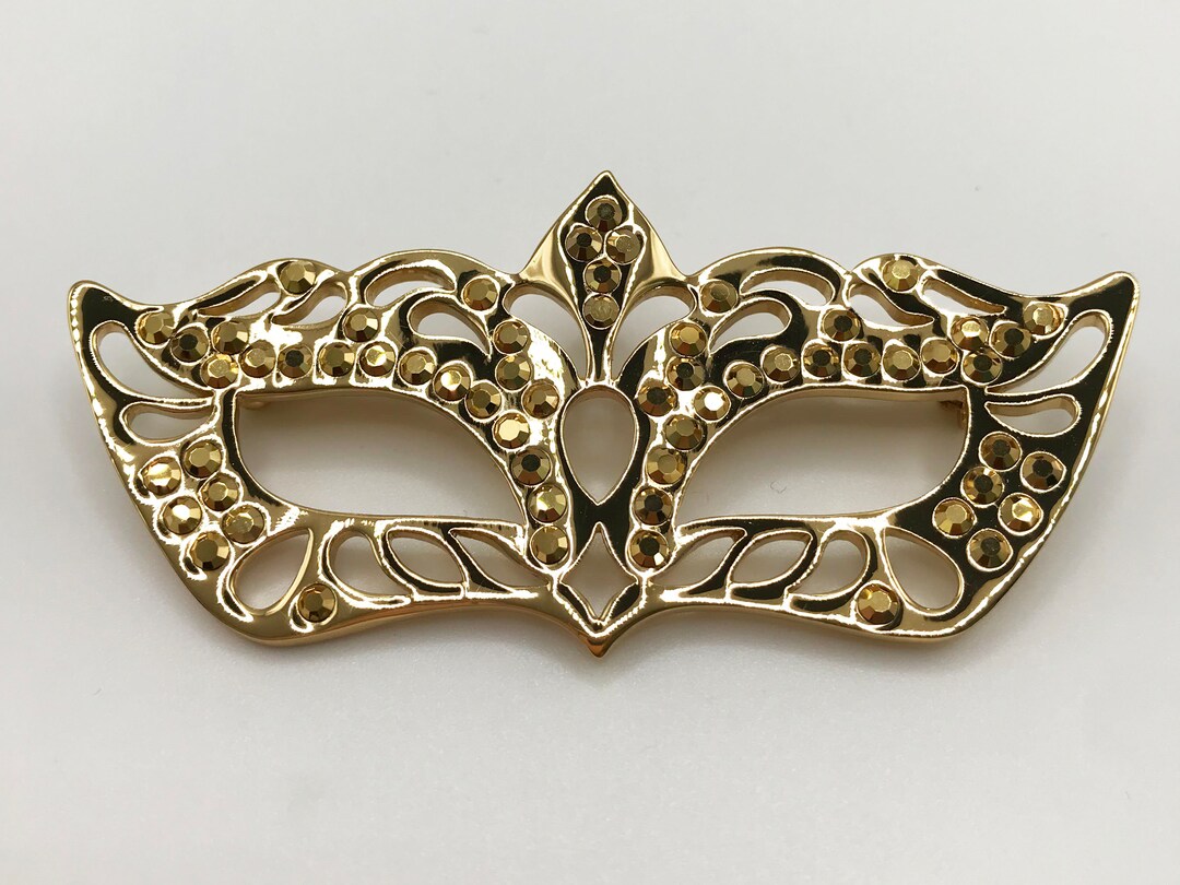 Vintage Signed Kate Spade Gold Tone Masquerade Mask Brooch Pin With ...