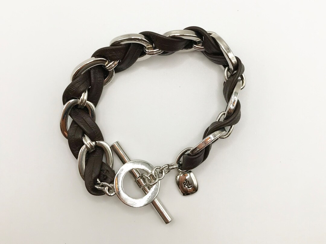 Vintage Signed Ralph Lauren RLL Silver-tone Bracelet With Soft Brown ...
