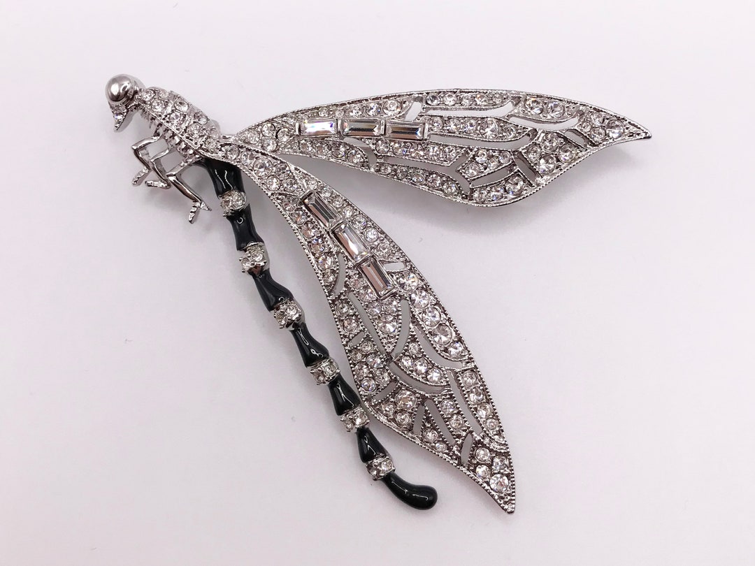 Vintage Signed KJL Kenneth Jay Lane Silver Tone Dragonfly Brooch Pin ...