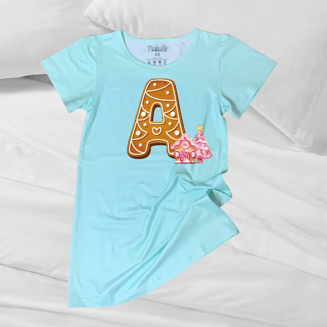 Personalized Gingerbread Initials Cozy Christmas Pjs for Girls, Custom ...