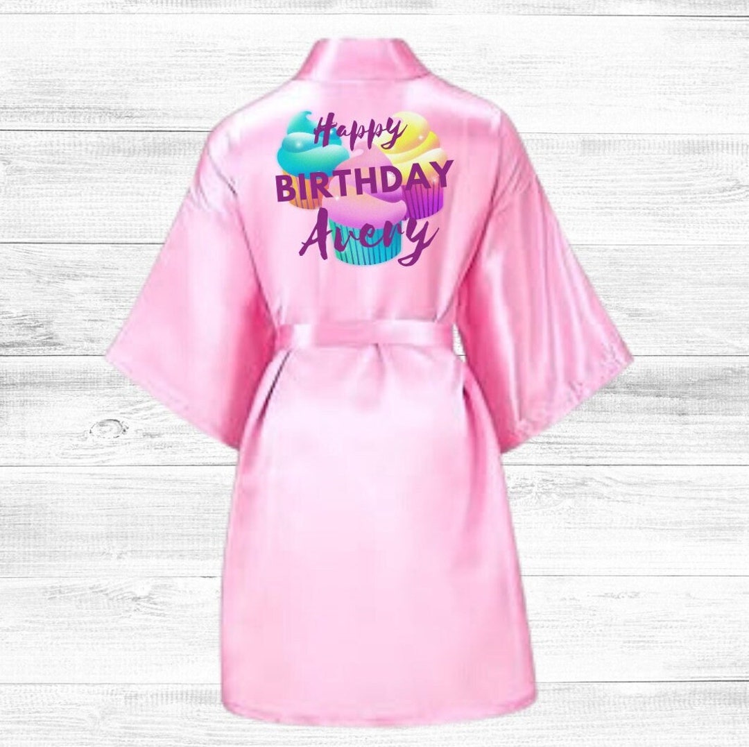 Custom Name Happy Birthday Pink Satin Robes for Girls - Personalized ...
