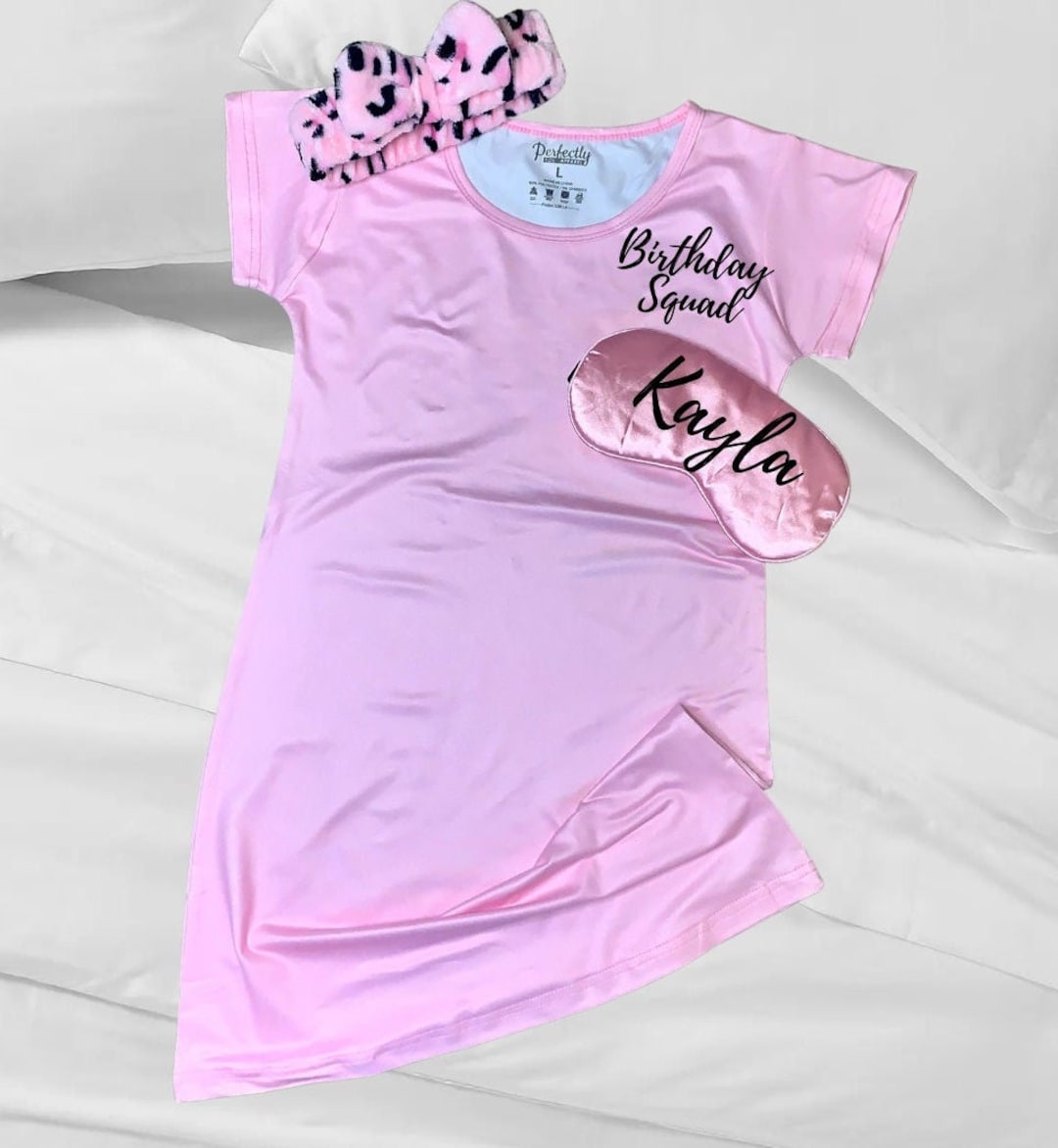 Personalized Birthday Squad Nightgown: Kids Sleepover PJ Set With Mask ...