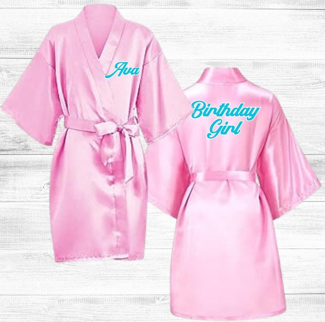 Birthday Girl Party and Sleepover Spa Robe Personalized Pink Satin Robe ...