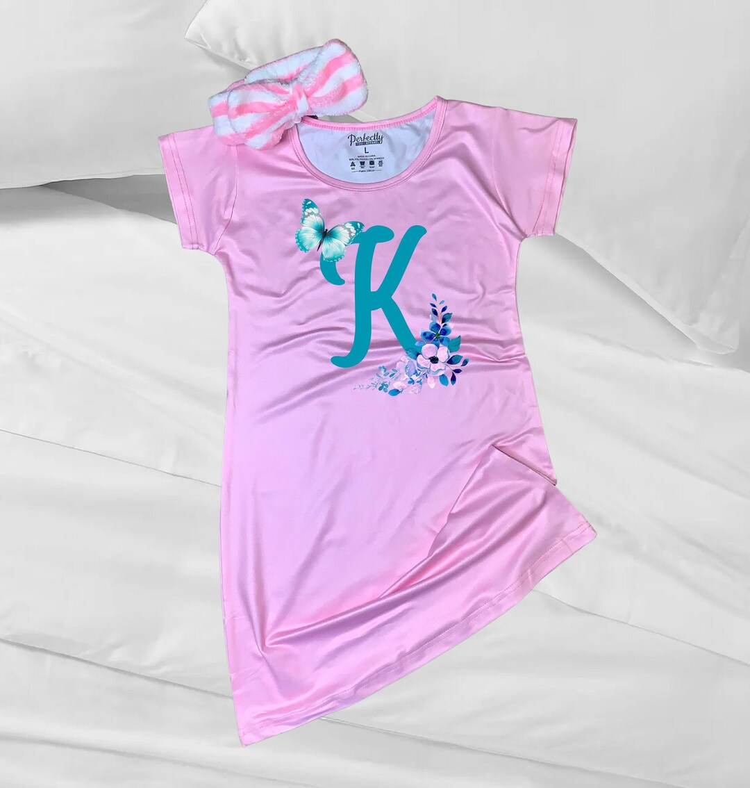 Customized Girls Flower Nightgowns, Personalized Floral Pink Sleep Set ...
