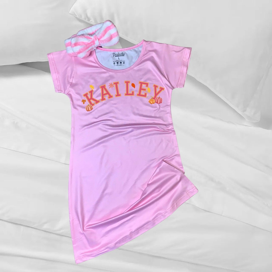 Custom Name Fall Pumpkin Nightgowns for Girls, Cute Autumn Aesthetic ...