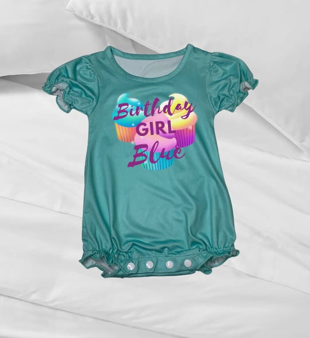 Personalized One-piece Romper for Baby Girl Birthday, Teal Baby Girl ...