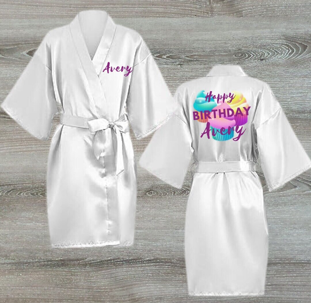 Custom Happy Birthday White Satin Robes for Girls Personalized Satin ...