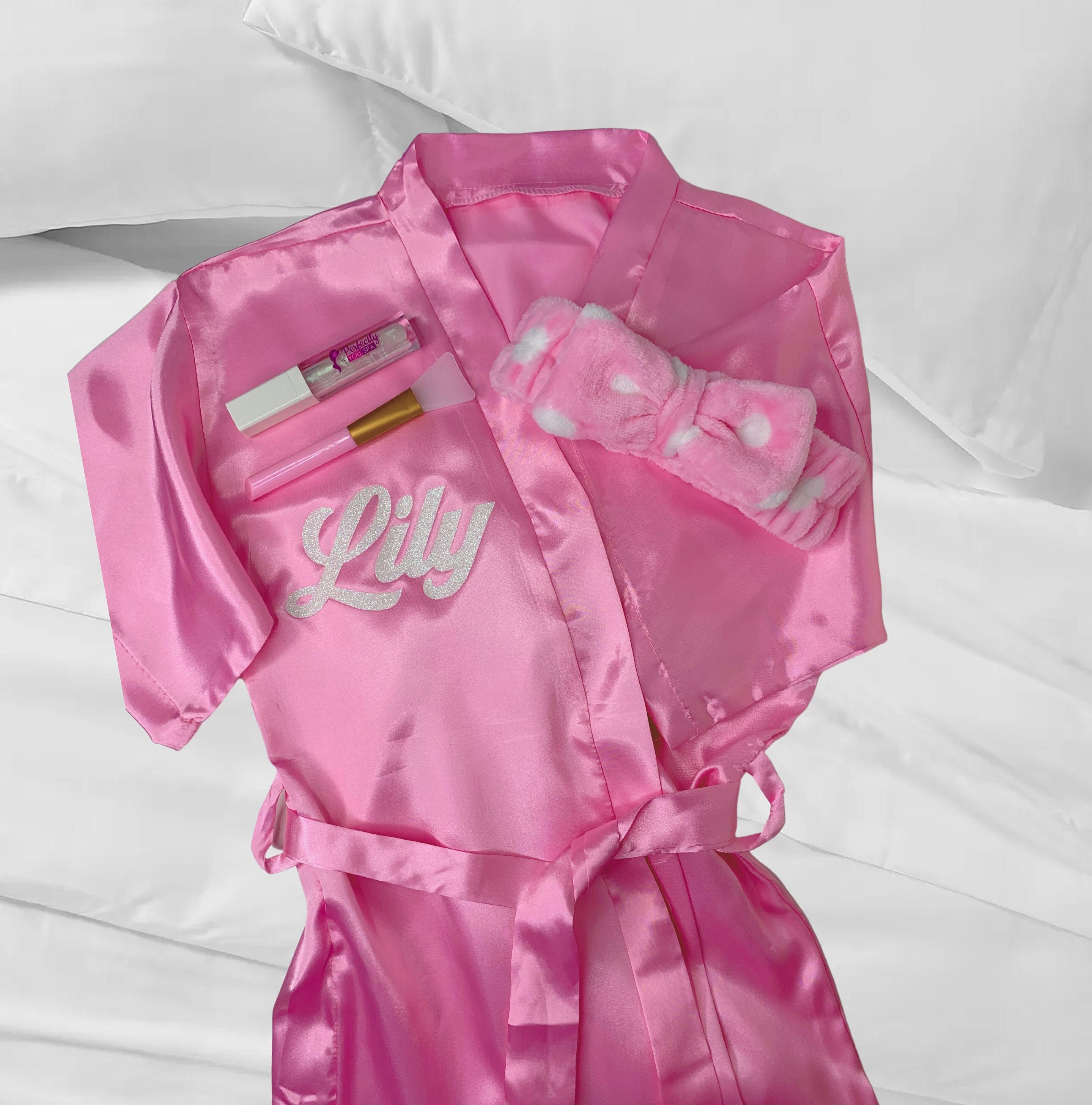 Personalized Robes for Girls Spa Day, Customized Satin Robe Bundle for ...