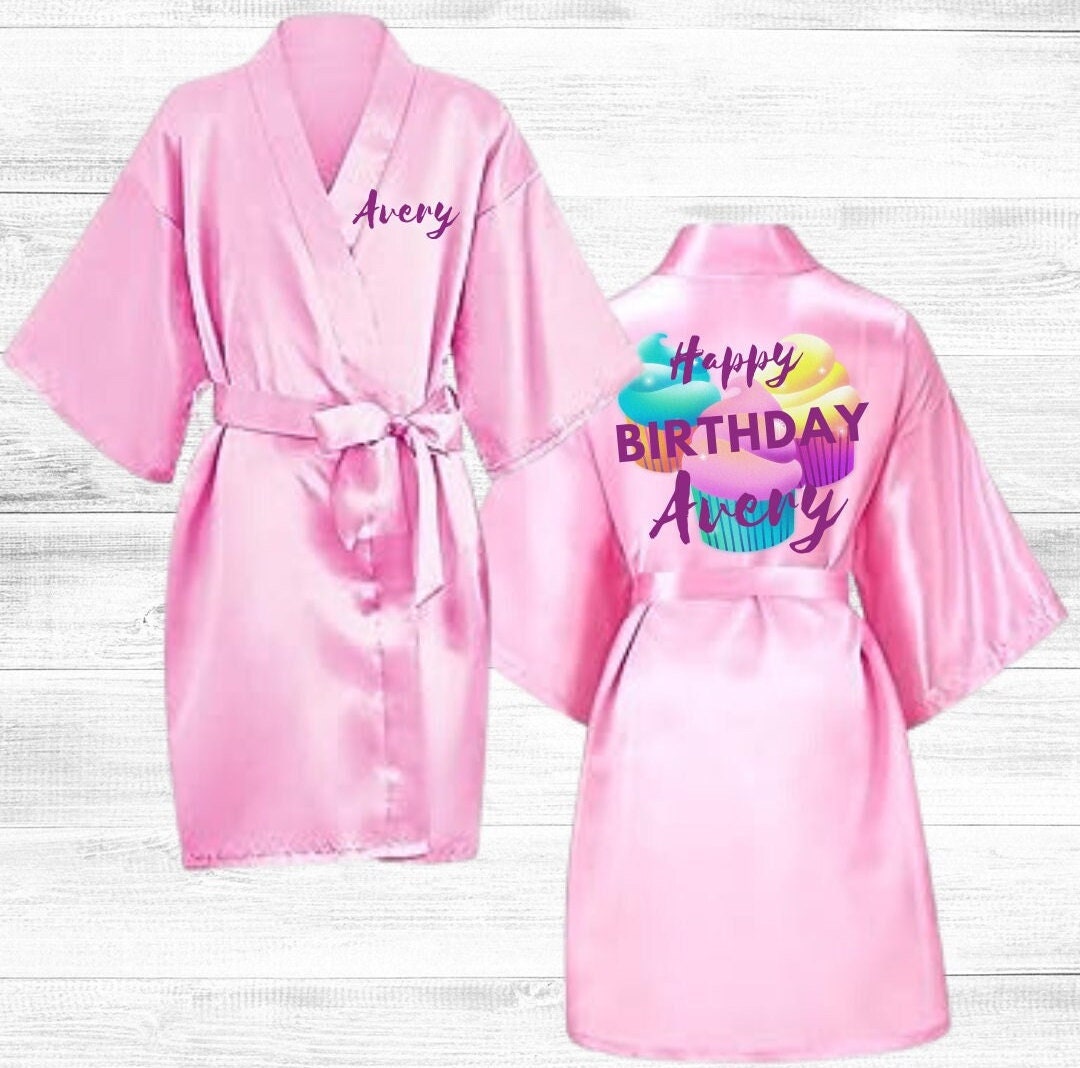 Custom Happy Birthday Pink Satin Robes for Girls Personalized Pink ...