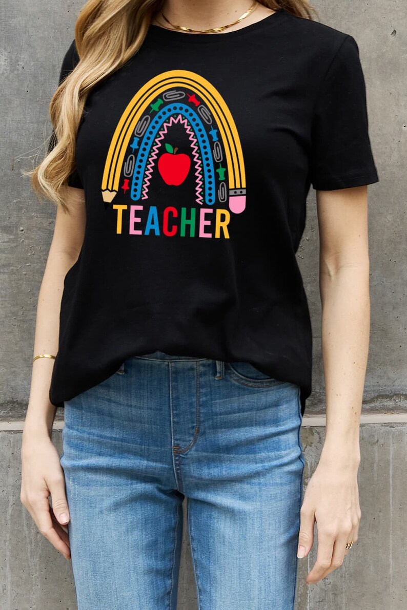 Teacher Rainbow Tee, First Day of School Tee, Graphic Cotton Tee, Mama ...