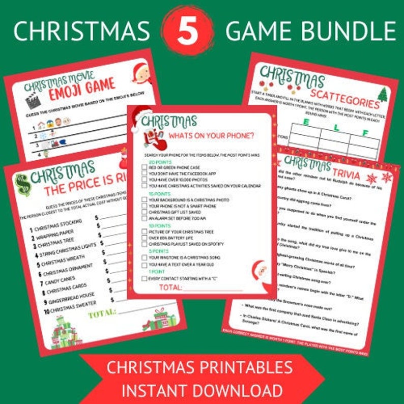 Printable Christmas Game Bundle | Christmas Party Games | Christmas ...
